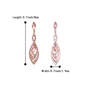 BriLove Fashion Dangle Earrings for Women Crystal Gorgeous Twisted Dual Teardrop Chandelier Earrings Peach Morganite Color Rose-Gold-Toned.
