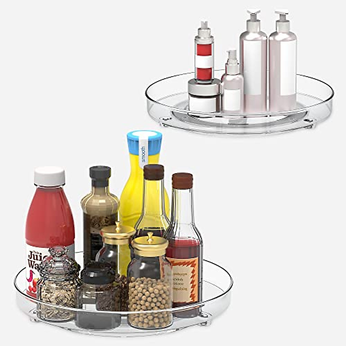 HYDROWE Lazy Susan Organizer, Round Plastic Turntable Organizer Organization Storage Container Bins,Spinning Organizer for Spices,Vanity Countertop Makeup Organizing(9.25 Inch+10.6Inch)