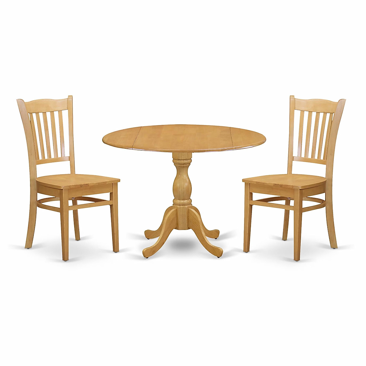 East West Furniture DMGR3-OAK-W 3 Piece Modern Dining Table Set Contains a Round Wooden Table with Dropleaf and 2 Kitchen Dining Chairs, 42x42 Inch, Oak
