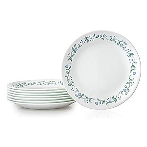 Corelle Vitrelle 8-Piece Appetizer Plates Set, Triple Layer Glass and Chip Resistant, Lightweight Round 6-3/4-inch Plates, Country Cottage