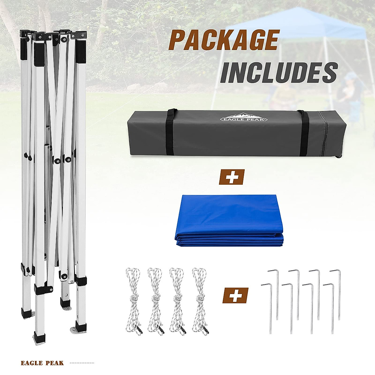 EAGLE PEAK 8x8 Slant Leg Pop-up Canopy Tent Easy One Person Setup Instant Outdoor Beach Canopy Folding Portable Sports Shelter 8x8 Base 6x6 Top (Blue)