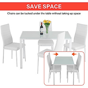 PayLessHere Dining Table Set Glass for Small Spaces Kitchen Table and Chairs for 4 Table with Chairs Home Furniture Rectangular Modern, White Glass