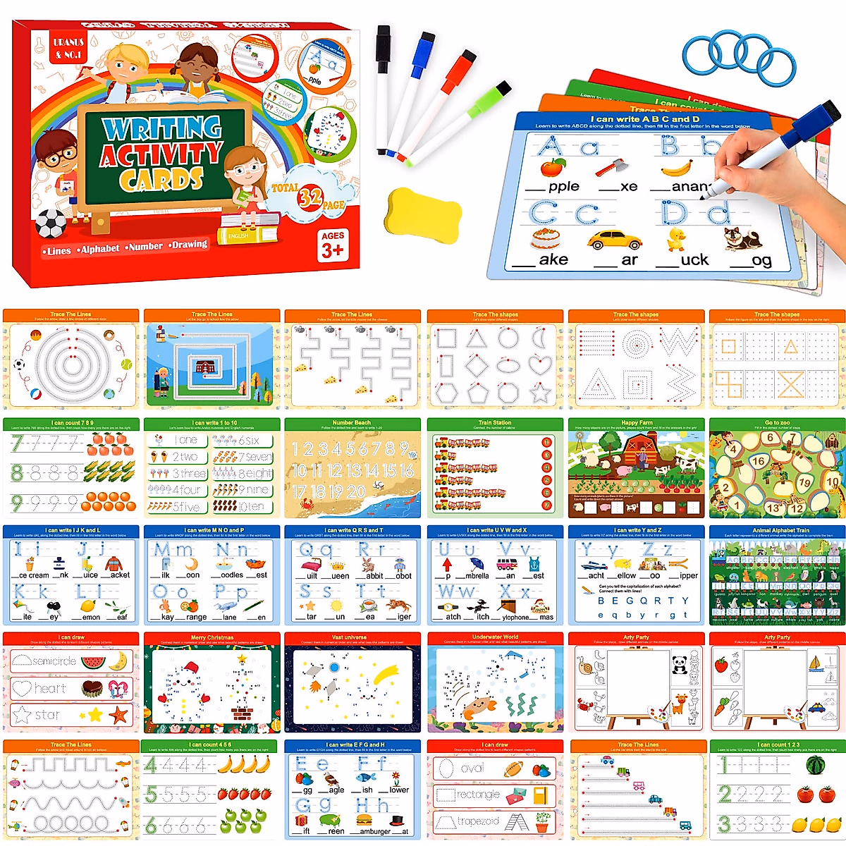 Uranus&No.1 Preschool Learning Activities Handwriting Practice Book for Kids, Toddlers Educational Montessori Toys Learn to Write Tracing Number Letters Workbook for 3 4 5 6 Years Old Kindergarte