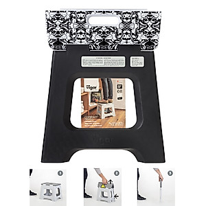 Vigar Compact Step Stool Foldable, 12-1/2-inch Step Stools for Adults up to 330 Pound, Lightweight Stool, Non-Slip Folding Step Stool, Rococco Black