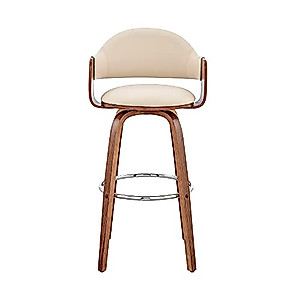 Armen Living Daxton 30" Cream Faux Leather and Walnut Wood Bar Stool