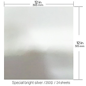 KODAMAA 12“x12”Square Art Craft Gold/Silver Cardstock, Multipurpose Shimmer Metallic Paper Perfect for Festival Crafting, Party Decoration, Gift Packaging (24 Sheets) (Bright Silver)
