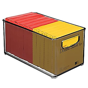 mDesign Plastic Rectangular Drawer Organizer Storage Bin Holder with Handles - for Home Office, Living Room, Kitchen, Bathroom, Bedroom; Desk Drawer - Holds Office Accessories - 4 Pack - Smoke Gray