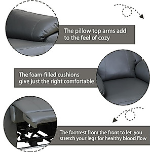 AYCP 1PC Electric Power Recliner Sofa Living Room Furniture, Air Leather Upholstery, USB 2.0 Charging Ports, LED Light Strips, Fold-Down Table & Cupholders (Dark Grey, Sofa), (NGS4791)