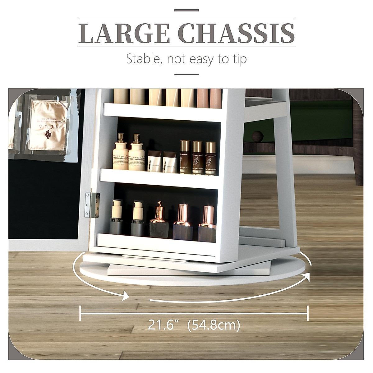 LVSOMT LED Mirror Jewelry Cabinet Standing, 360° Swivel Jewelry Organizers and Storage, Farmhouse Mirror with Jewelry Storage, Lighted Jewelry Armoire with Full Length Mirror (Pure White)