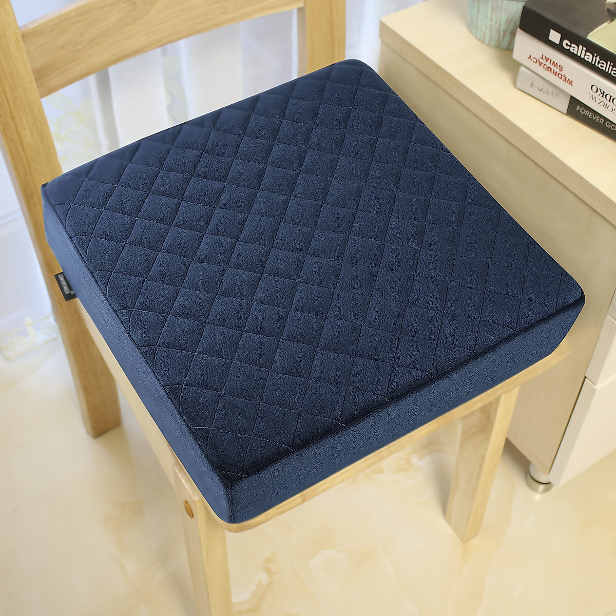 COMFORTANZA Chair Seat Cushion - 16x16x3 Inches Memory Foam Square Thick Non-Slip Chair Pads for Kitchen, Dining, Office Chairs and Car Seats - Comfort and Back Pain Relief - Soft - Blue