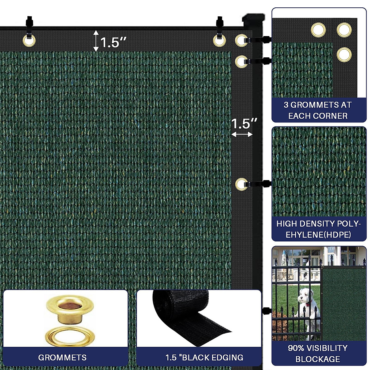 Windscreen4less 4' x 50' Privacy Fence Screen Heavy Duty Windscreen Fencing Cover Windblock Mesh Fabric Shade Cloth with Brass Grommtes for Garden Yard Pool Deck Carport Construction, Green