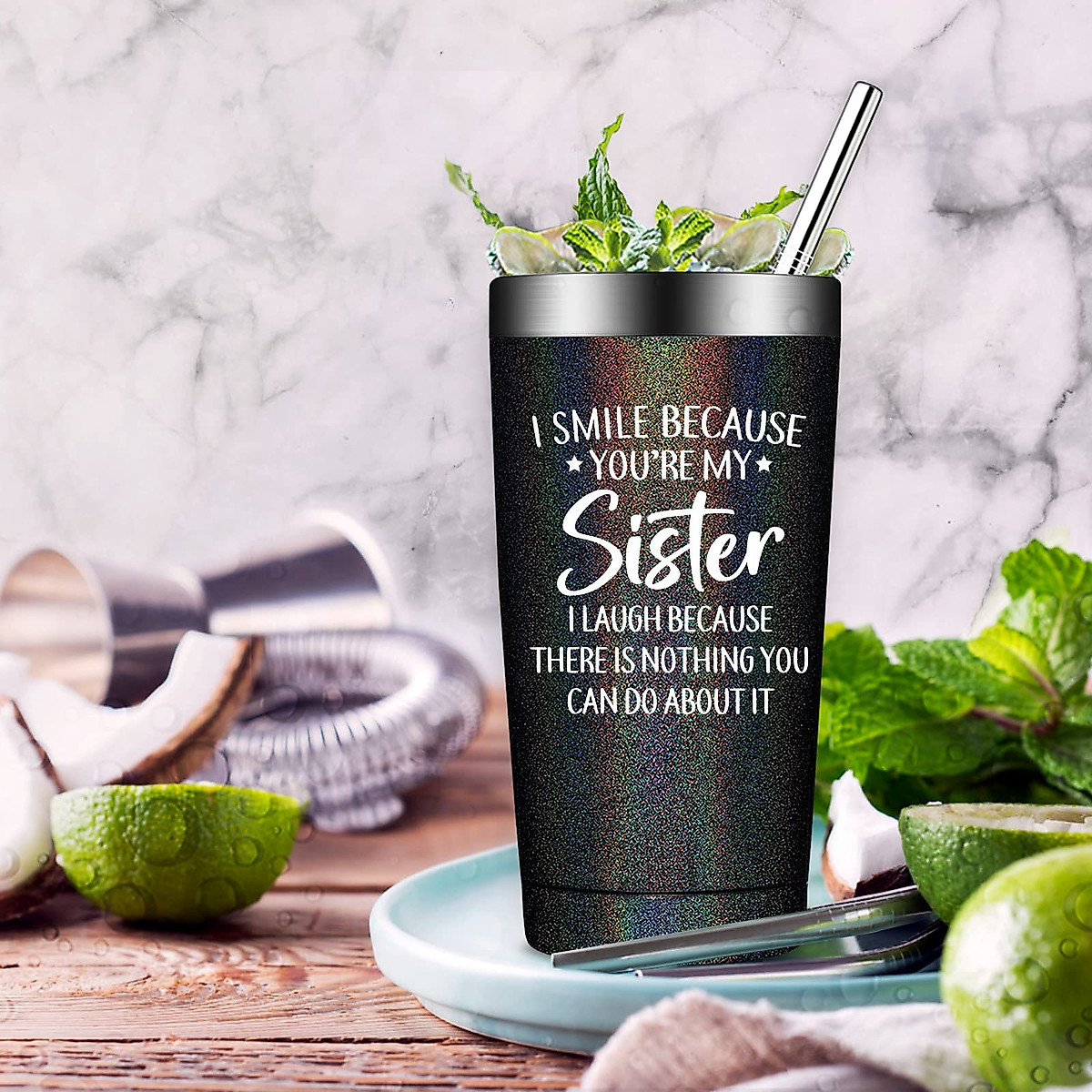 Grifarny Sister Gifts from Sister - Sister Birthday Gifts - Sister Christmas Gifts - Mothers Day Gift for Sister - I Smile Because Your are My Sister Tumbler Cup 20oz