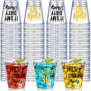 RUMIA 100 Pcs 30th Birthday Shot Glasses 30th Birthday Decorations for Men Women Dirty 30 Birthday Shot Glasses 2 oz Plastic Disposable Cups 30th Birthday Party Favors Gifts Anniversary Wedding Décor