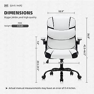SEATZONE Home Office Desk Chairs with Wheels and Flip-up Armrests,Modern PU Leather Executive Office Chair Comfortable Ergonomic Computer Chairs for Adults and Teens,White