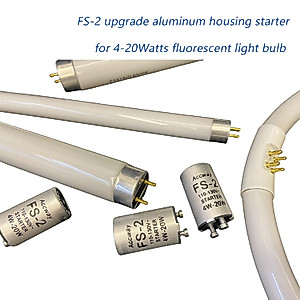 Accway 4pack Aluminum Housing FS-2 Fluorescent Starter for 4-20 watts, FS-2/S2 Preheat Fluorescent Light Bulbs Starter with Condenser