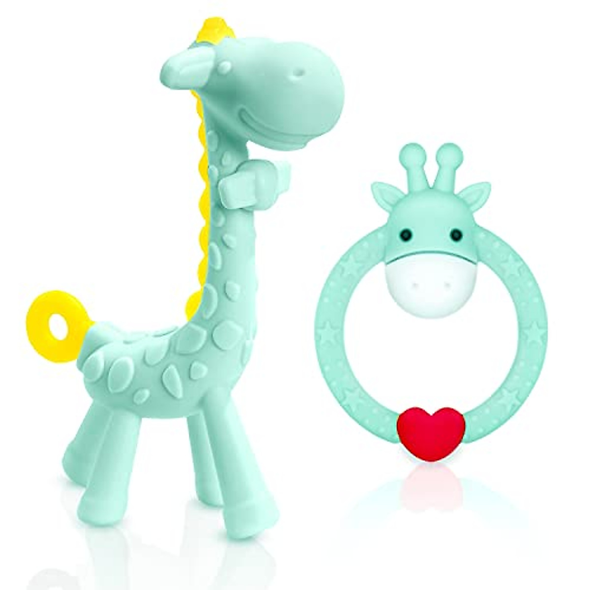 SHARE&CARE BPA Free Silicone Giraffe Baby Teether Toy with Storage Case, for 3 Months Above Infant Sore Gums Pain Relief and Baby Shower, Baby Teething Toys (Light Green)