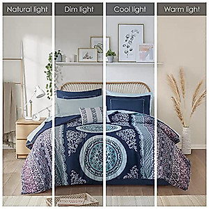 Intelligent Design Complete Bed In A Bag Casual Boho Comforter with Sheet Set Decorative Pillow, All Season Bedding Set, Queen, Loretta Navy 9 Piece