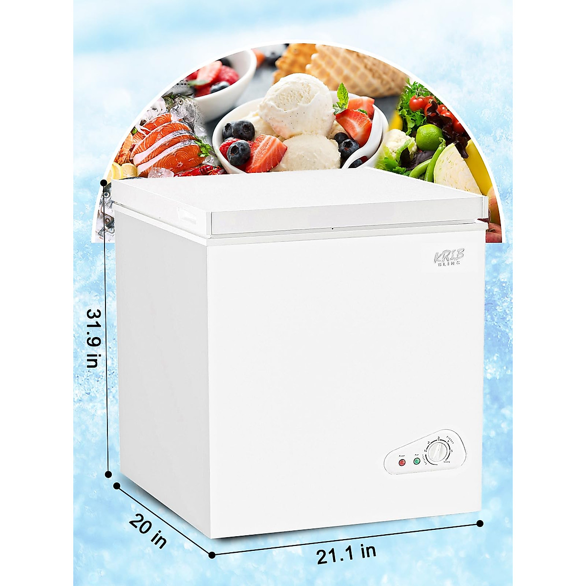 KRIB BLING 7.0 Cu.Ft Chest Freezer Compact Mini Deep Freezer with Top Open Door 7 Gears Temperature Control with Removable Storage Basket White