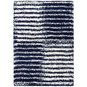 SAFAVIEH Hudson Shag Collection 9' x 12' Navy/Ivory SGH298N Modern Abstract Non-Shedding Living Room Bedroom Dining Room Entryway Plush 2-inch Thick Area Rug