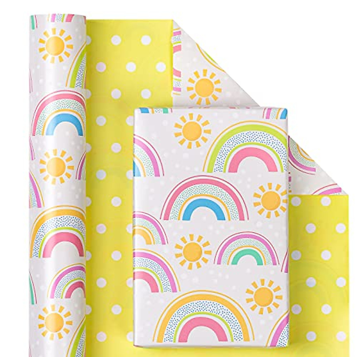 WRAPAHOLIC Reversible Wrapping Paper - Mini Roll - 17 Inch X 33 Feet - Rainbows Design, Perfect for Birthday, Party, Holiday, Wedding, Baby Shower