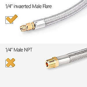 GasSaf 12 inch RV Propane Hose Stainless Steel Braid Propane Pigtail Gas Line with 1/4 Inch Inverted Male Flare (2 PCS)