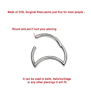FANSING 18g Cartilage Earring Hoop Silver 18 Gauge Daith Earrings for Women 18 Gauge Earrings for Rook Piercing Jewelry Surgical Steel Helix Earring 8mm Moon Piercing Earring