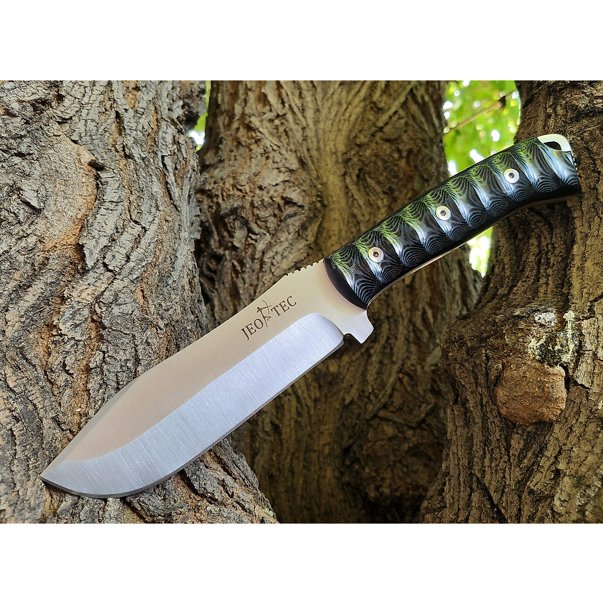 JEO-TEC Nº45 Fixed Blade Bushcraft Knife for Survival Camping Hunting Fishing, Full Tang Knife 11" Overall, Sheath + Firesteel + Sharpener Stone, Handmade