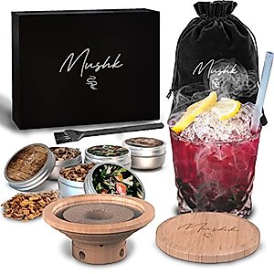 Mushk Cocktail Smoker Kit with Velvet Bag - Old Fashioned Cocktail Kit 4 Flavors - Cherry, Apple, Walnut, Oakwood
