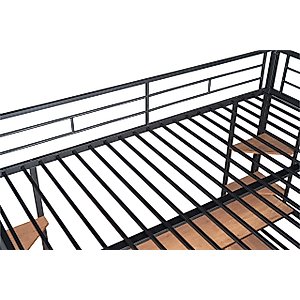 BIADNBZ Full Size Loft Bed with Desk and Shelves Storage, Metal High LoftBed Frame w/Ladder for Kids Teens Adults Bedroom, Black