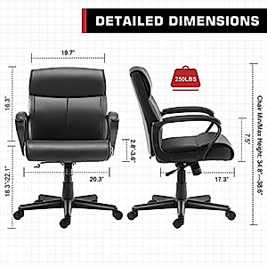 Office Chair, Computer Chair Mid Back Desk Chair Height Adjustable Home Office Chair with Wheels and Soft Armrests Wide Seat Cushion for Heavy People
