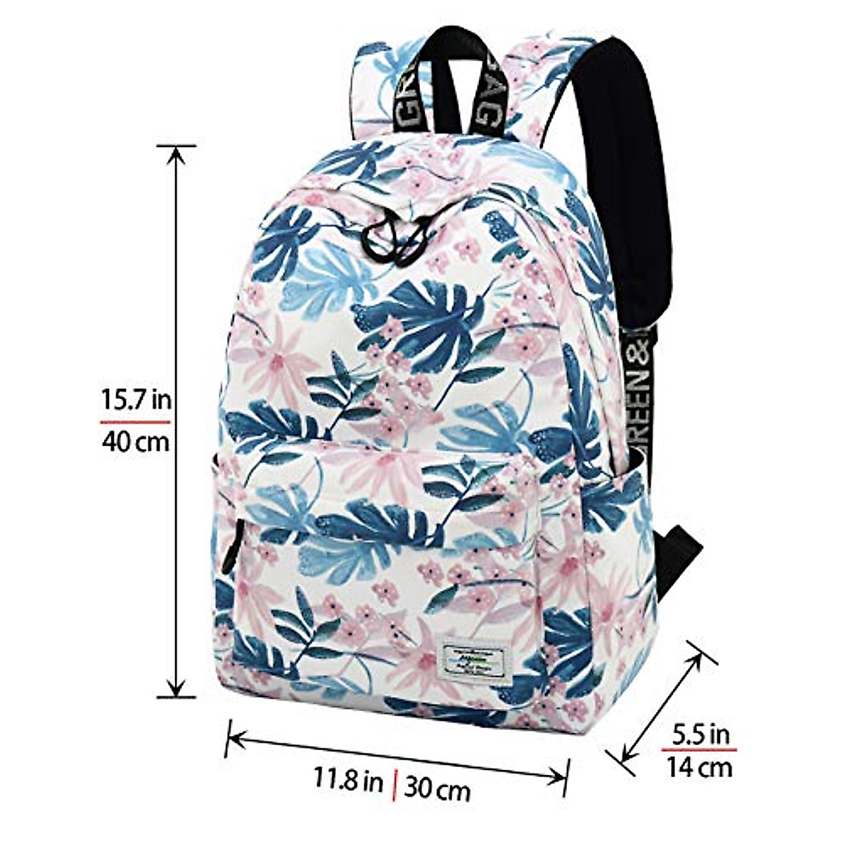 mygreen Backpacks for Kids, Flowers and Leaves Backpack Light Daypack School Bag Shoulder Bags Handbag White-Medium