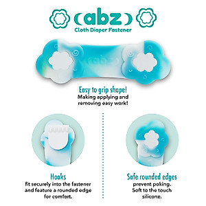 ABZ Pin Free Cloth Diaper Fasteners for Prefolds, Pre-Flats or Flat Diapers - 4 Pack - Arctic