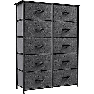 YITAHOME 10 Drawer Dresser - Fabric Storage Tower, Organizer Unit for Bedroom, Living Room, Hallway, Closets & Nursery - Sturdy Steel Frame, Wooden Top & Easy Pull Fabric Bins (Charcoal)