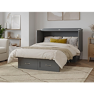 AFI Monroe Full Size Murphy Bed Chest with Mattress, Storage, & Built-in Charger in Grey