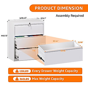 Aobabo 3 Drawer File Cabinet 28In Wide,White