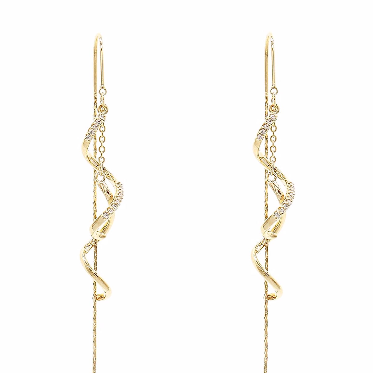 Sonateomber Gold Long Spiral Chain Dangle Threader Earrings for Women Dainty Cute Cubic Zirconia Geometric Curve Twisted Drop Dangly Thread Earrings Jewelry Prom Gifts