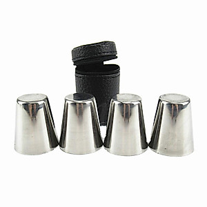 KOZOREN Stainless Steel Shot Glass Cup Drinking Mug with Black PU Leather Cover Case, 1oz (Set of 4)