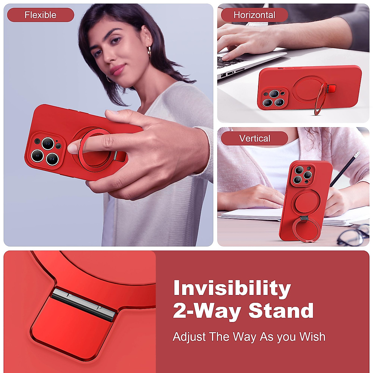 SKYLMW Designed for iPhone 14 Pro Max Case with Magnetic Invisible Stand Compatible with MagSafe Military Drop Tested Shockproof Silicone iPhone 14 Pro Max Phone Cases for Women Men 6.7'' 2022, Red