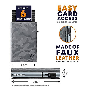 Conceal Plus Slide Up Wallet for Men, Secure Scan Proof Wallet with Pop Up Card Wallet Once Click Acess - Makes a Great Gift or Travel Wallet (Gray PU Camo & Titanium Metal)