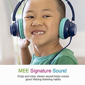 MEE audio KidJamz KJ45 Children’s Safe Listening Headphones with Volume Limiter & Microphone, Adjustable On-Ear Kids Headset Wired with 3.5mm Jack for Online Learning/School/Travel/Tablet (Blue/Teal)