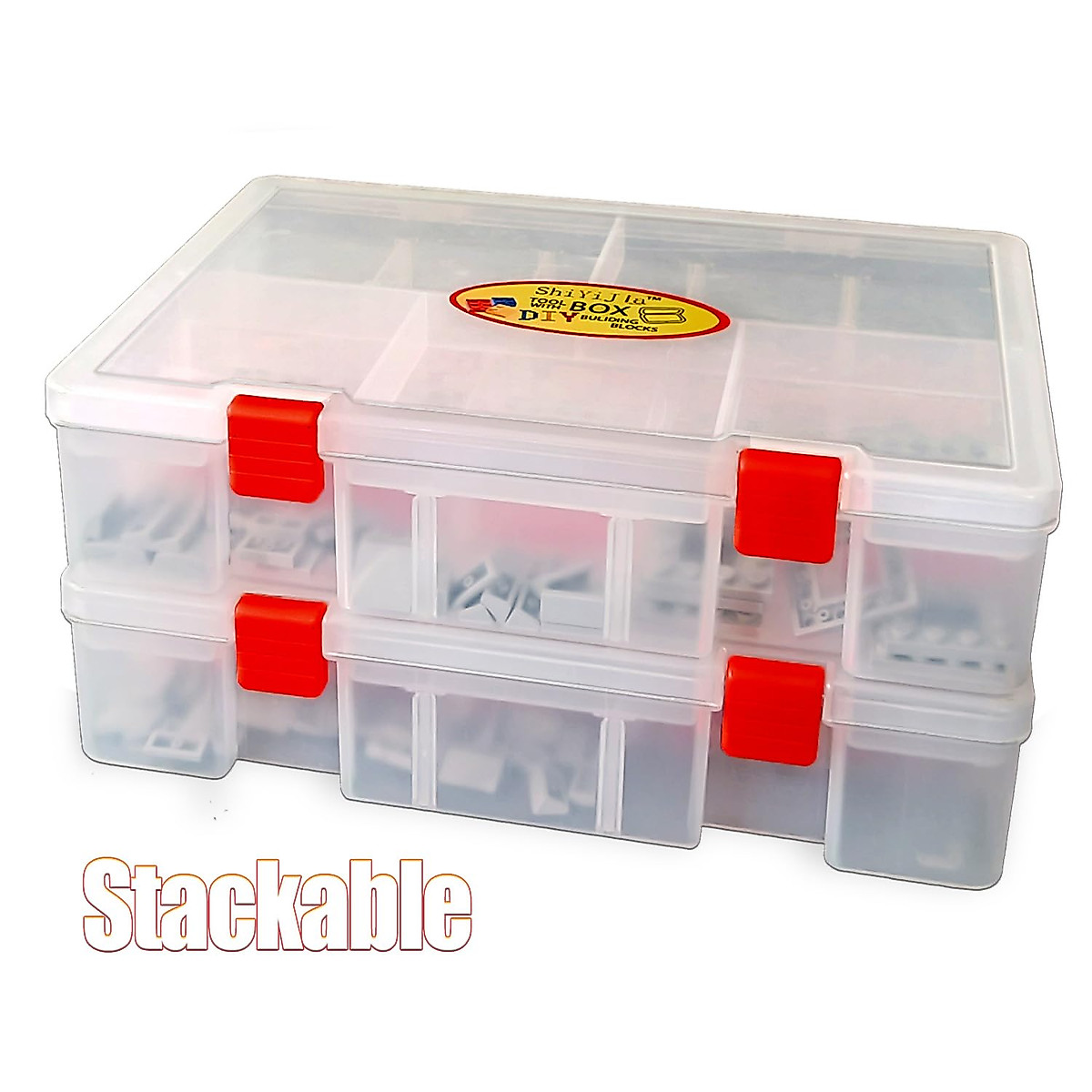 SHIYIJIA Plastic Compartment Organizer Box with Dividers Adjustable Storage Clear Container (400, Grams)
