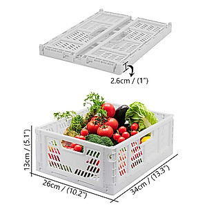 2 Blue 2 white Plastic Storage Basket Folding Storage Boxe Crate Drawer Organizer Stackable Shelf Basket Collapsible Closet Container Food Fruit Bottle Book Organiser for Home Office Kitchen Basket