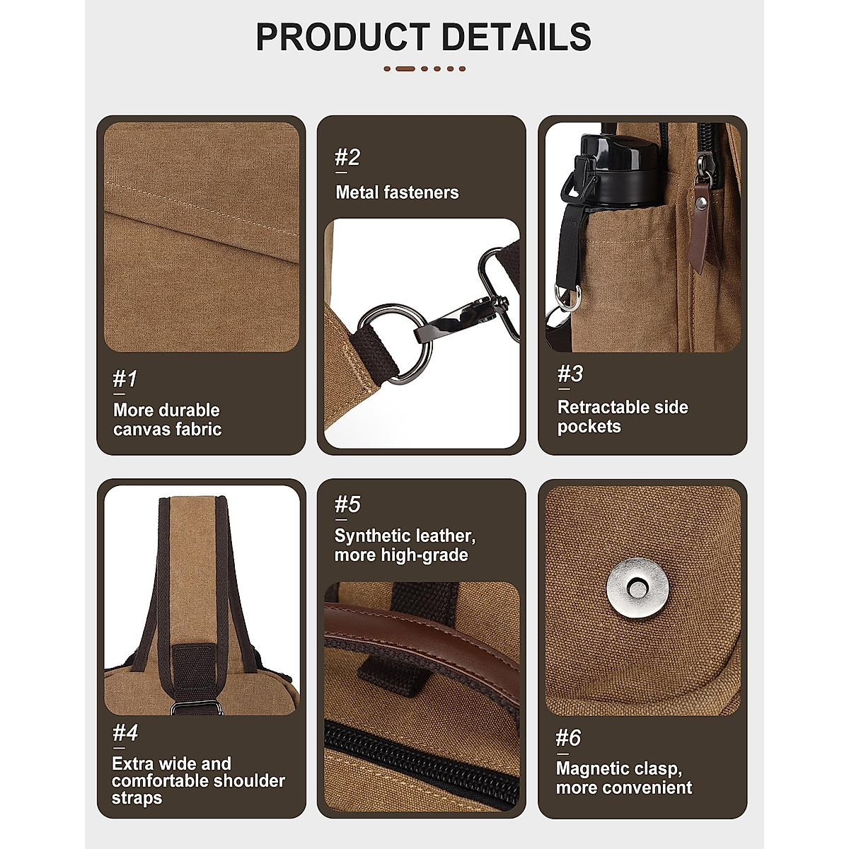 Messenger Bag for Men Small Sling Crossbody Backpack for Men Women Canvas Strap Backpack for Working Hiking Cycling Travel, Khaki