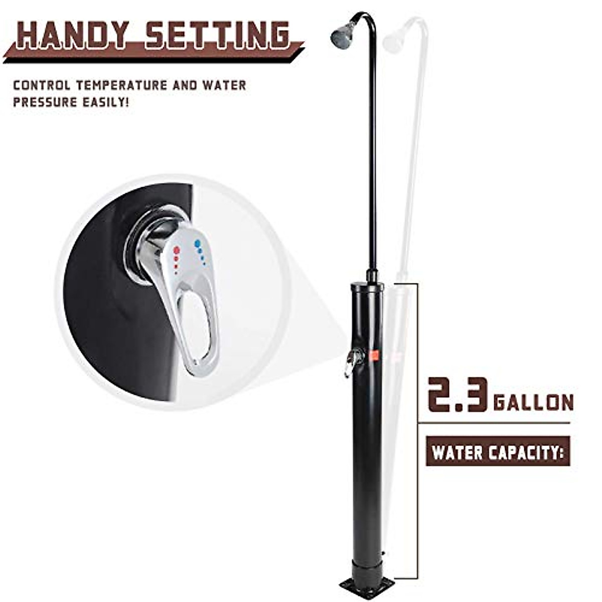 Chickenlife7 FT Pool Spa Solar Base Shower Outdoor Backyard Poolside Beach with Sprinkler