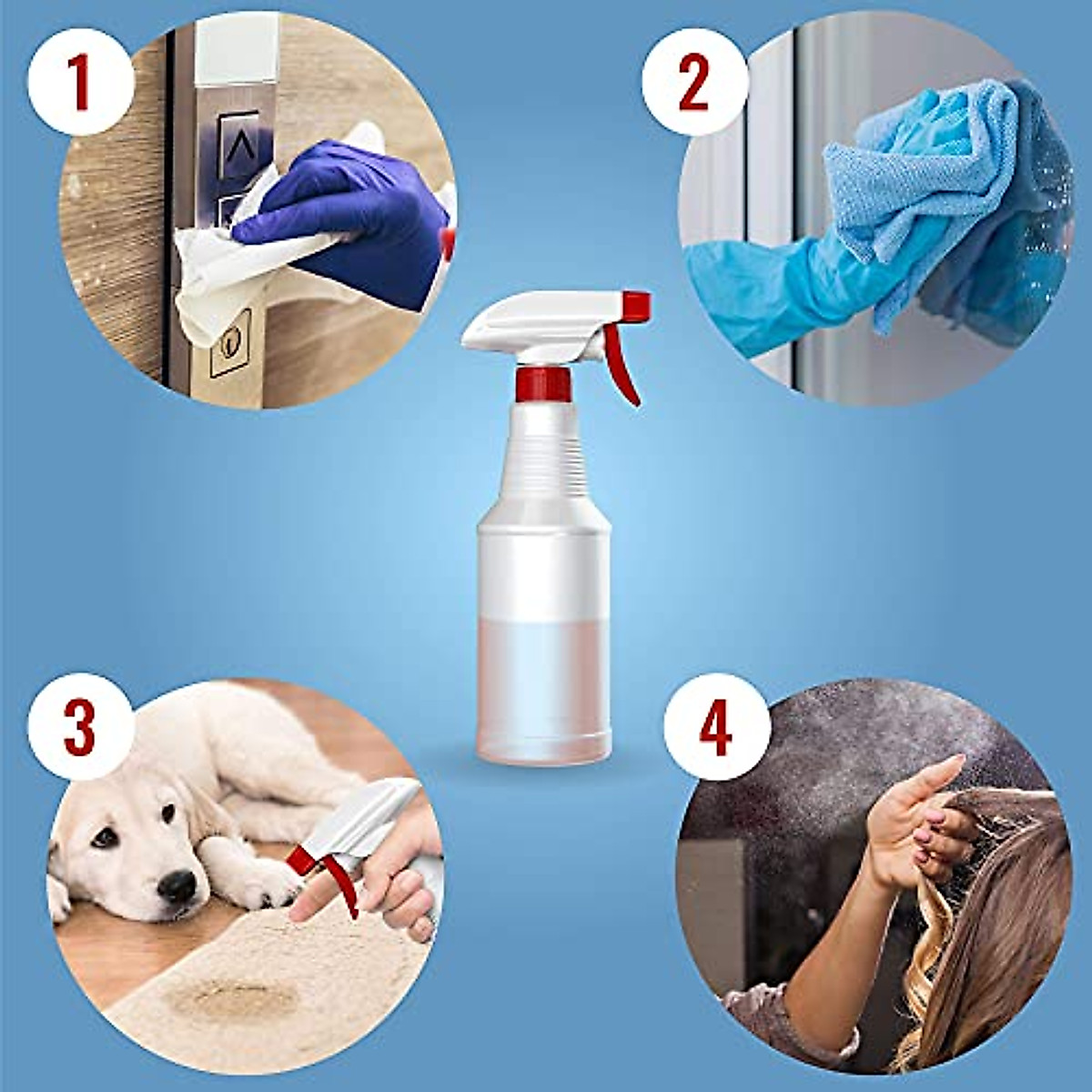 LiBa Spray Bottles (4 Pack,16 Oz), Refillable Empty Spray Bottles for Cleaning Solutions, Hair Spray, Watering Plants, Superior Flex Nozzles, Squirt, Mist Sprayer, Bleach/Vinegar/Rubbing Alcohol Safe