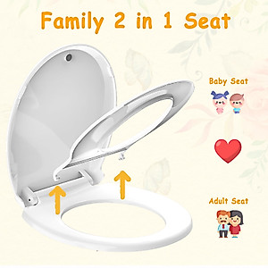 Potty Training Seat Built-in Toilet Seat, Round Toilet Seat 16.5inch with Baby Seat 2 in 1 Soft Close Quiet No Slapping, Magnetic Absorption, Easy Installation for Bottom Fixing Toilet
