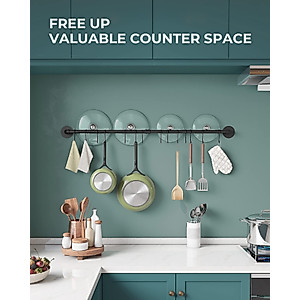 OROPY 39 inch Pot Bar Rack Wall Mounted Detachable Pans Hanging Rail Kitchen Lids Utensils Hanger with 14 S Hooks Black