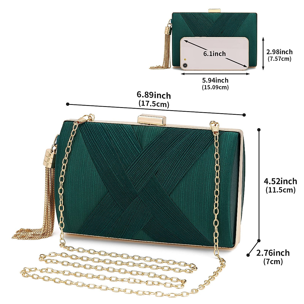 WEIMZC Women Clutch Bag for Evening, Fringed Evening Handbag,Lady Party Wedding Purse, Chain Cross Body Bag(Green)