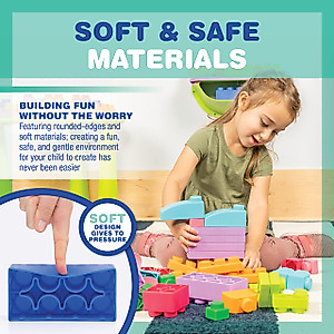 UNiPLAY Plus Soft Building Blocks — Creativity Toy, Educational Play, Cognitive Development, Early Learning Stacking Blocks for Infants and Toddlers, Pink (42-Piece Set)