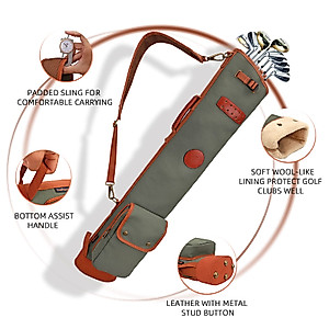 TOURBON Canvas Lightweight Sunday Golf Clubs Carry Bag Pockets Travel Driving Range Bags Storage